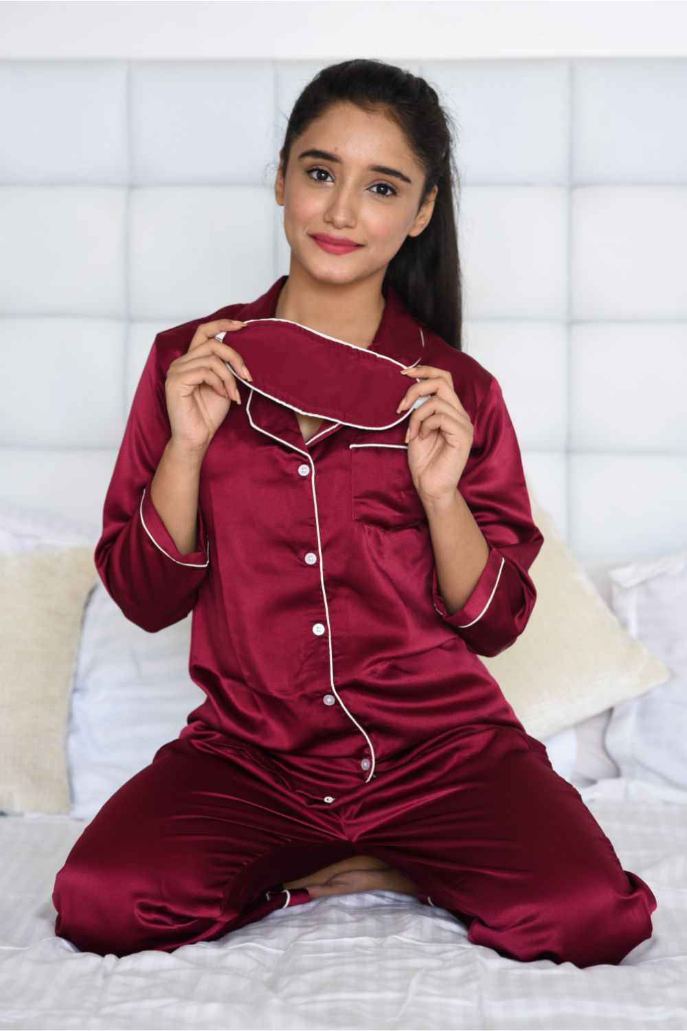 Maroon Notched Collar Satin Nightwear Set – Bedgasm sleepwear